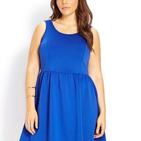 Forever 21 | Dresses | Royal Blue Fit Flare Scuba Knit Dress Size 2x ...